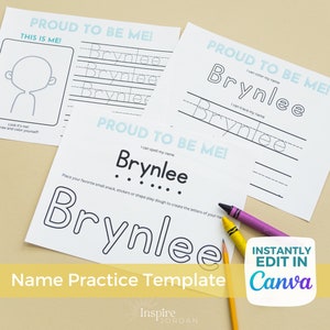 EDITABLE CANVA Printable Kids Name Practice Template | Customizable ...