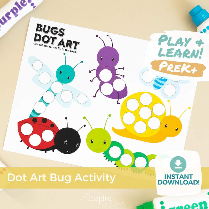 Do a Dot Bugs Printable. Dot Marker Art Worksheet. Bug Coloring Pages ...