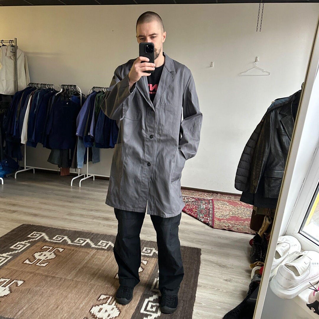 Vintage Pionier French German Workwear Gray Sanfor Chore Long Coat ...