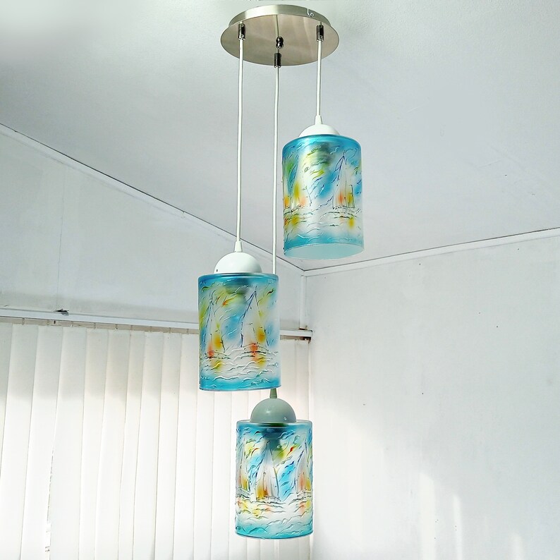 Sea Glass Pendant Lights Kitchen Island Beach Glass Art Pendants Stain ...