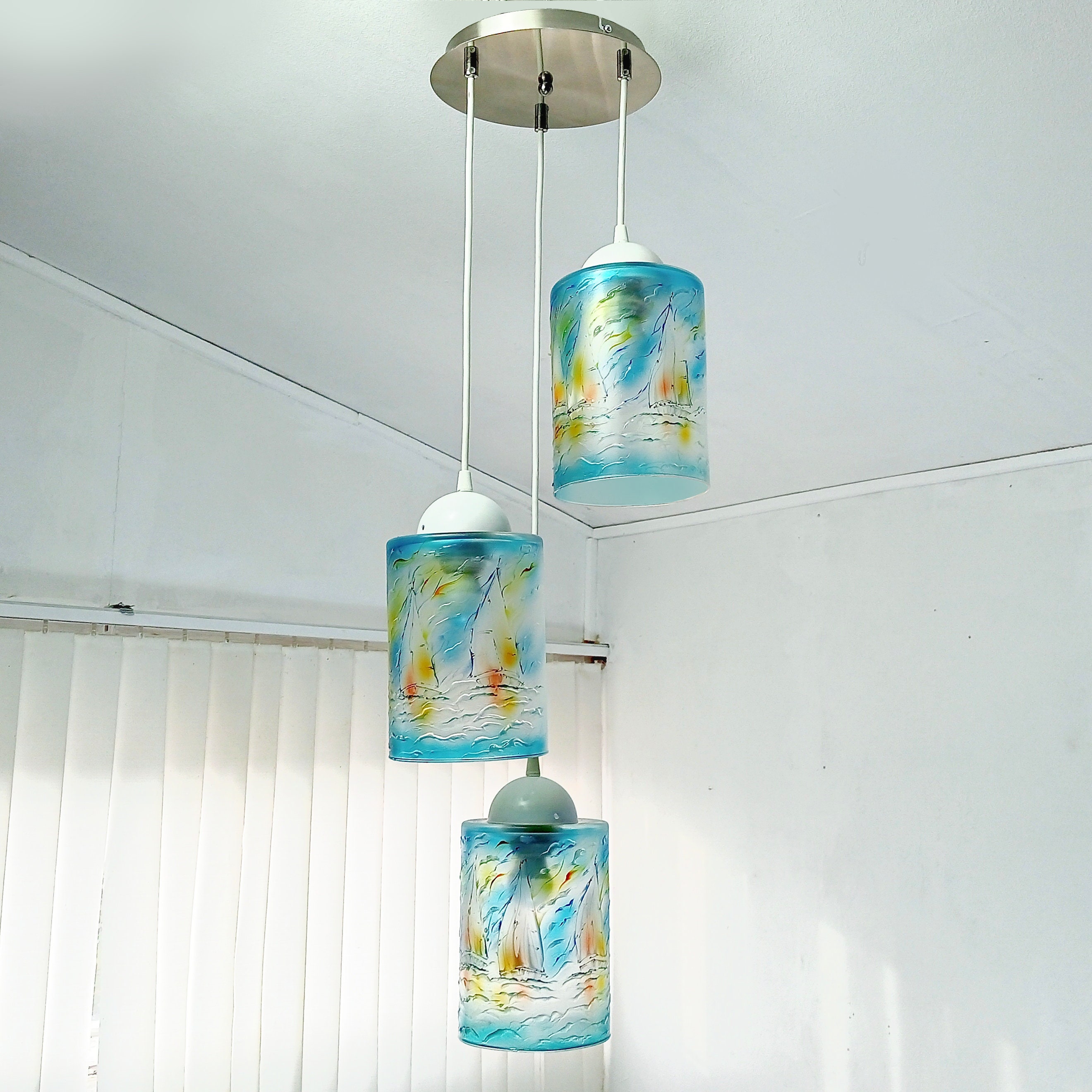 Sea Glass Pendant Lights Kitchen Island Beach Glass Art Pendants Stain ...