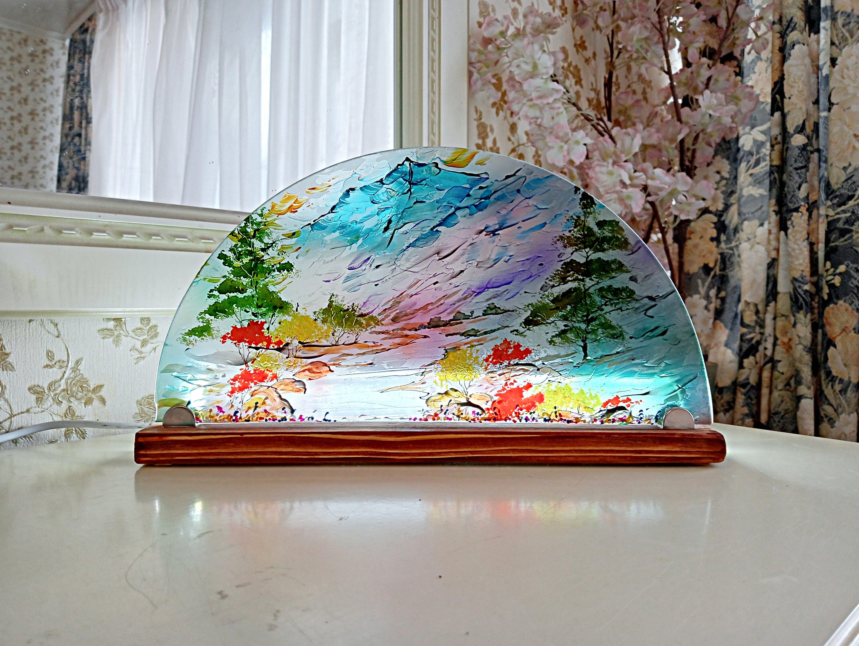 Table Lamp Nature Lamp Stained Glass Mountain Lamp Table Lampshade ...