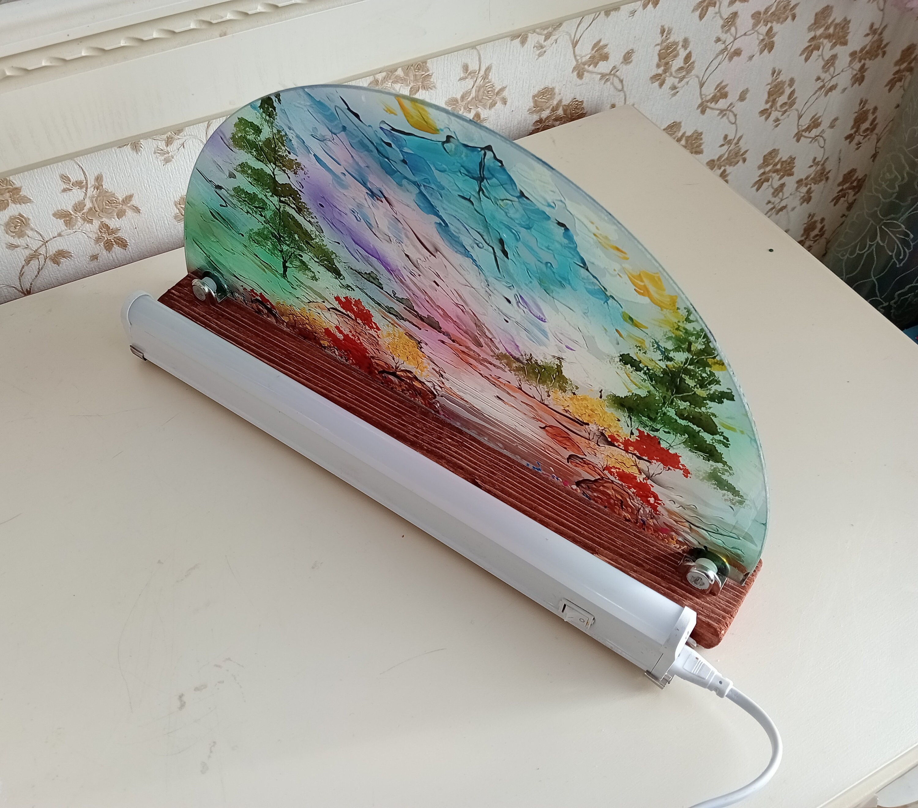 Table Lamp Nature Lamp Stained Glass Mountain Lamp Table Lampshade ...