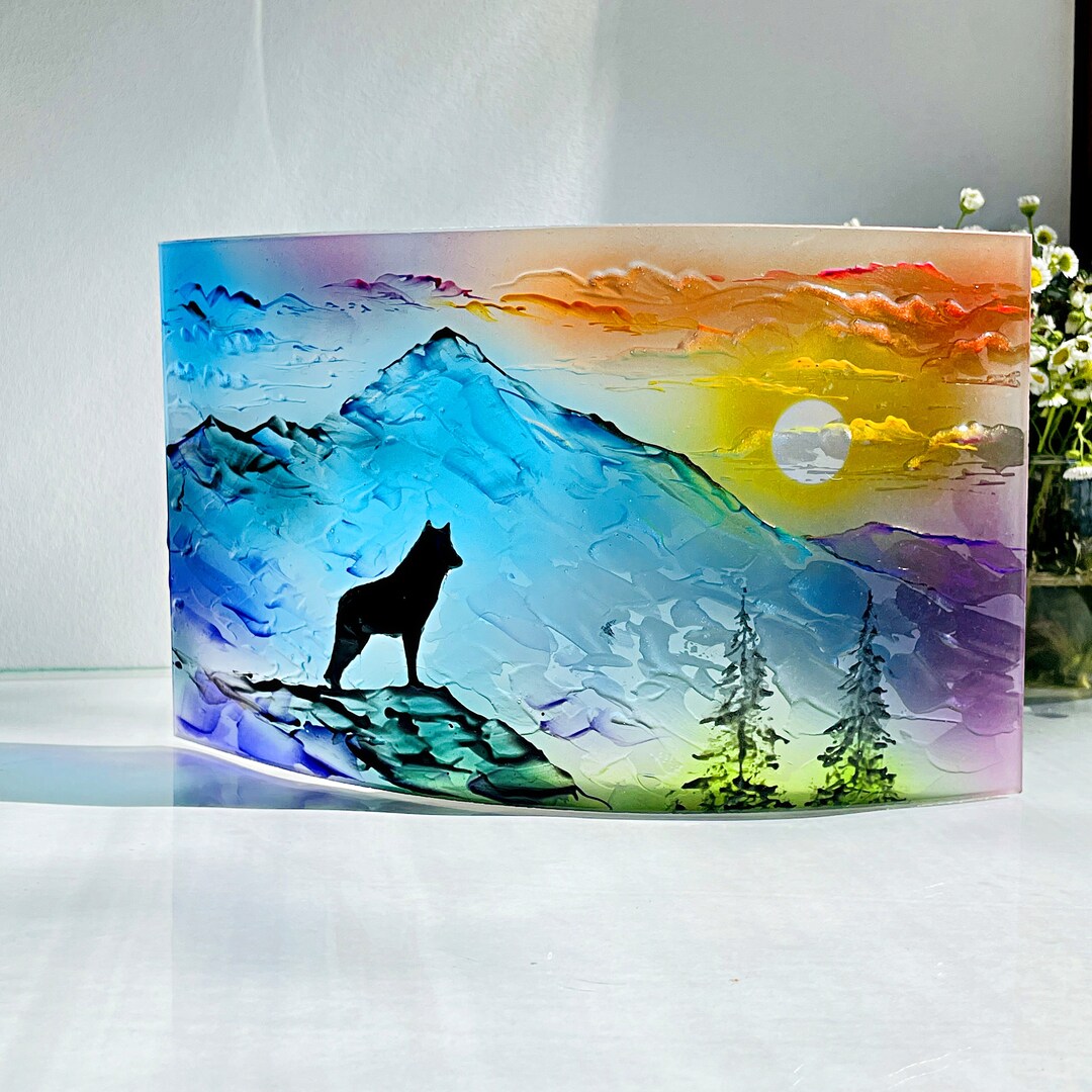 Wolf Suncatcher Glass Ornament Wolf Painting Stained Glass - Etsy