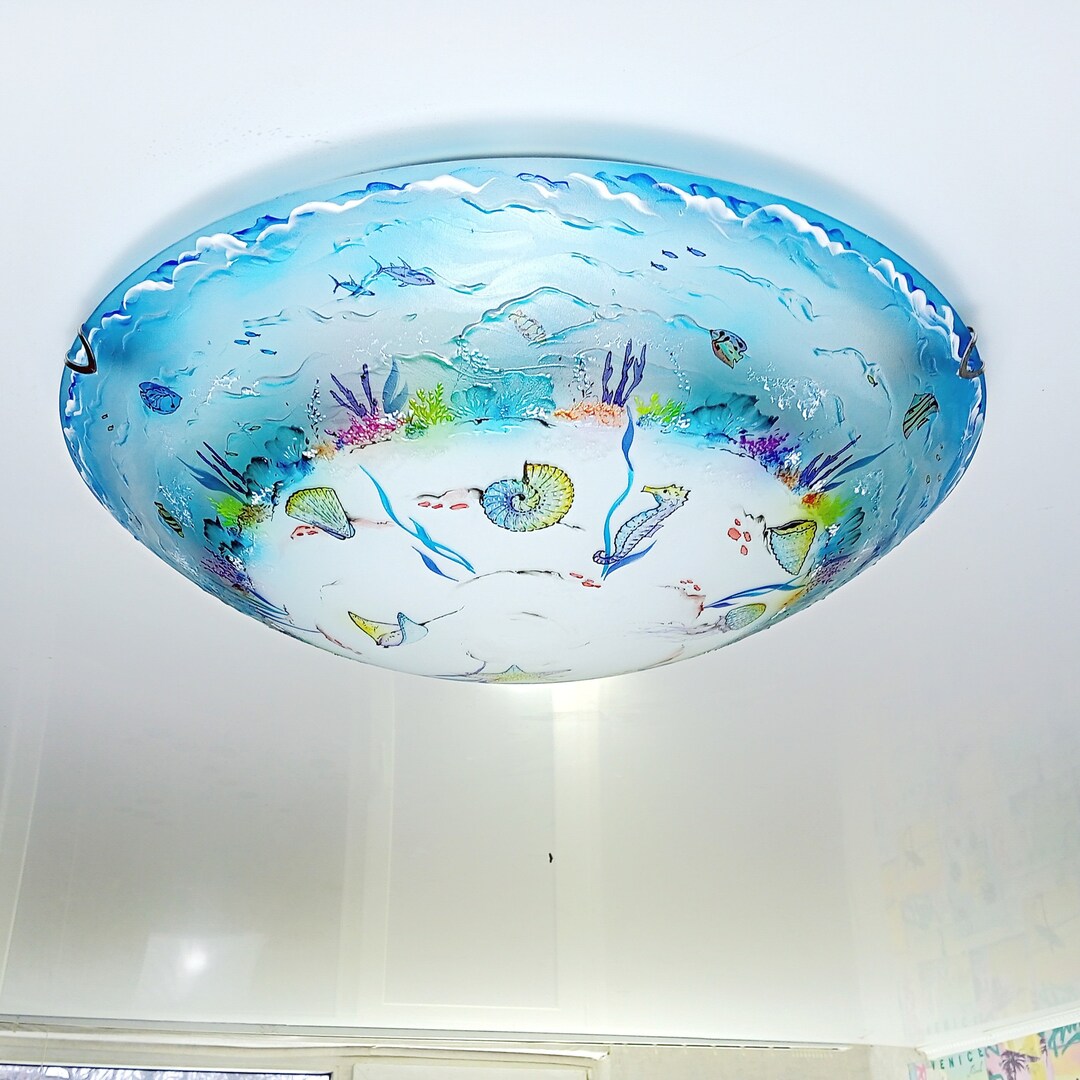Sea Ceiling Light Flush Mount Stained Glass Kitchen Lighting Pendant ...