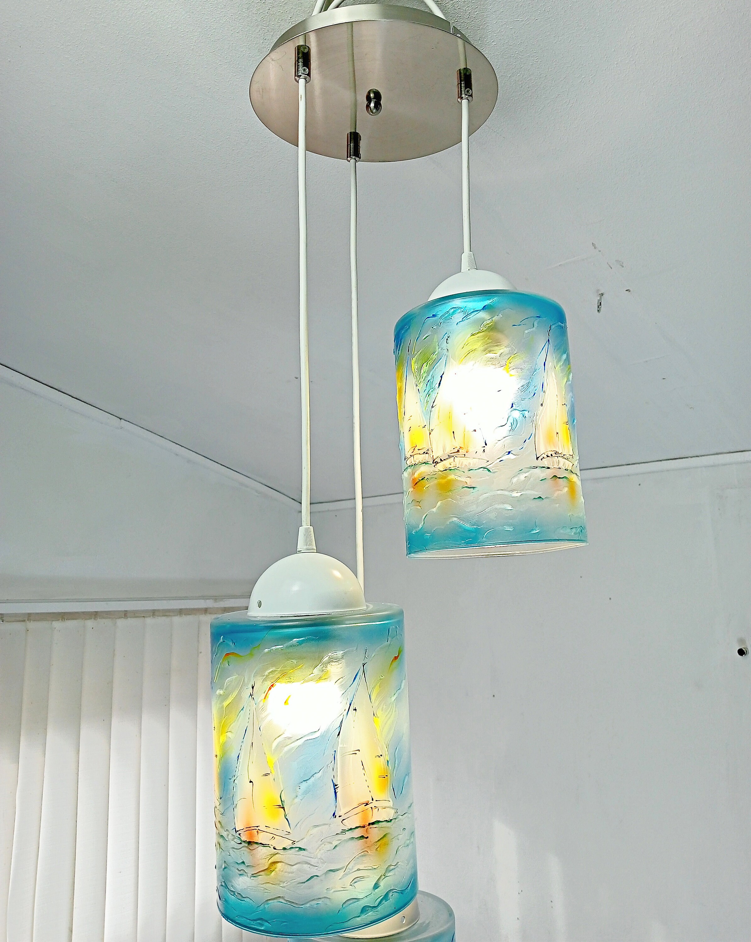 Sea Glass Pendant Lights Kitchen Island Beach Glass Art Pendants Stain ...