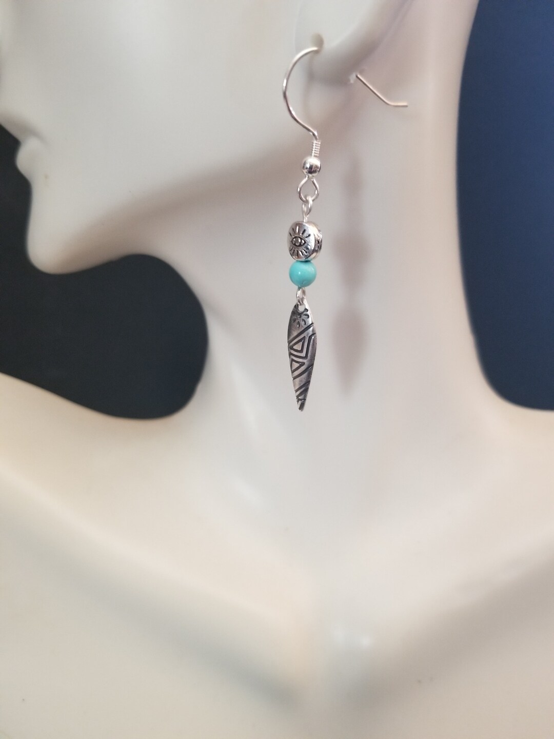 Tribal Style With Turquoise and Sun Beads Dropping Sterling Silver Fish ...