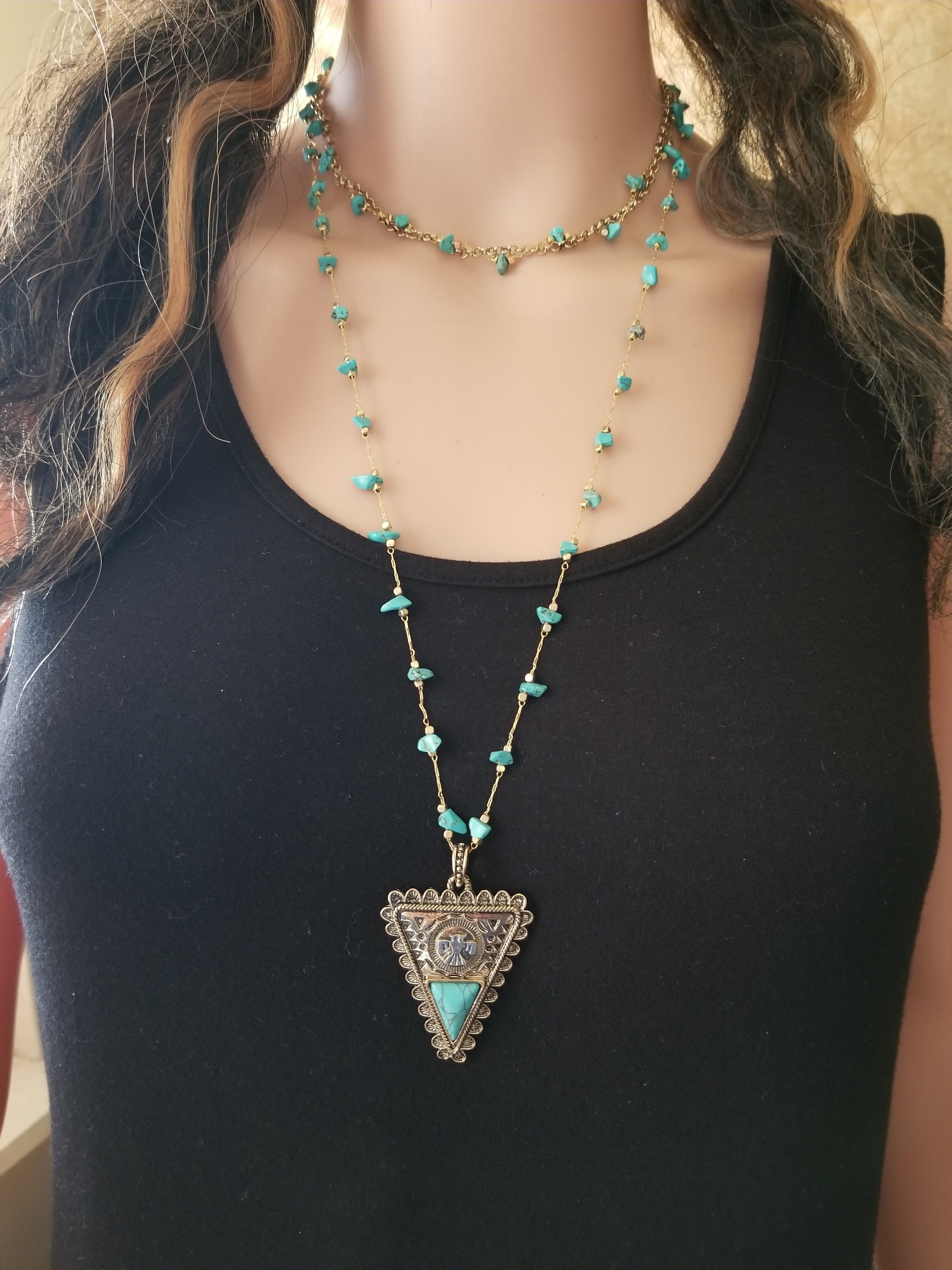 Two Ways Wearing Thunderbird Turquoise Necklace One Set - Etsy