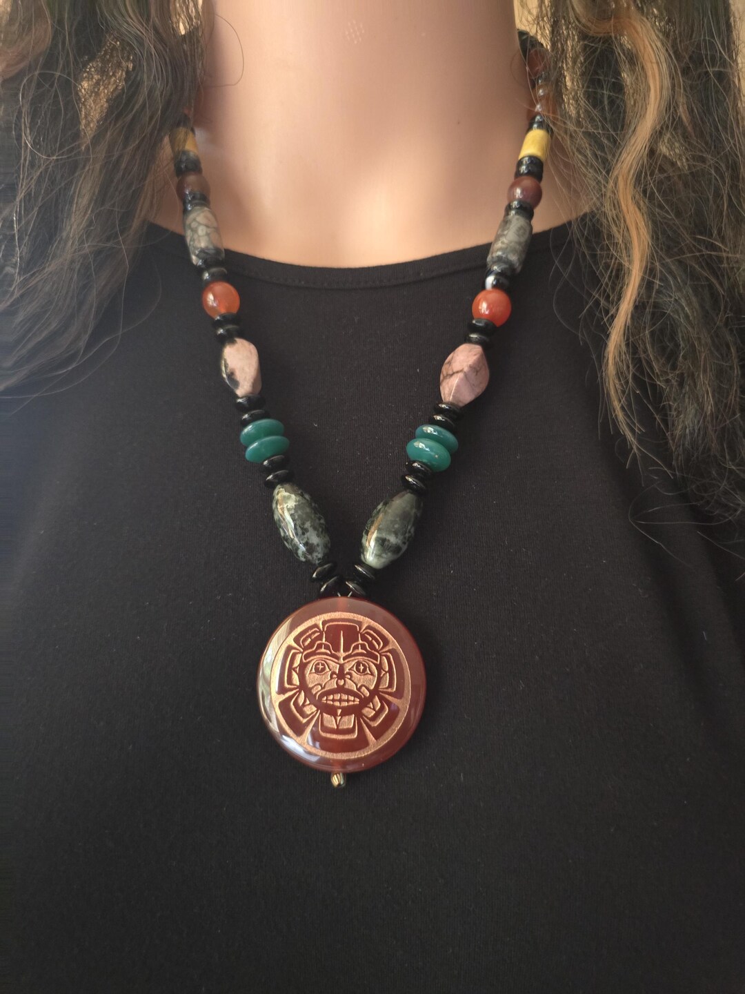 Pacific Northwest Coast First Nation Sun and Bear Red Agate Pendant ...