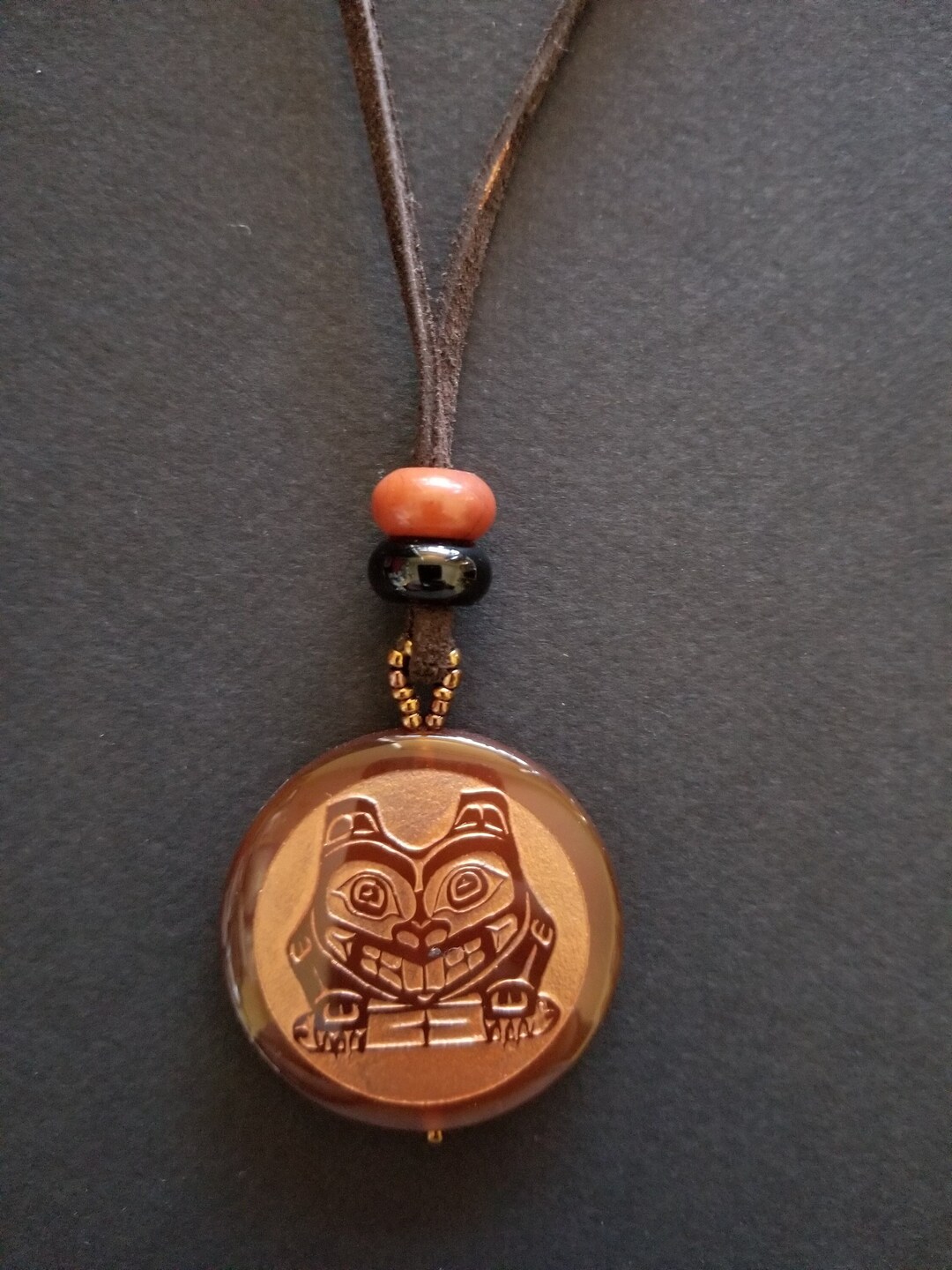 Pacific Northwest Coast Haida Art Beaver and Moon Pendant Necklace ...