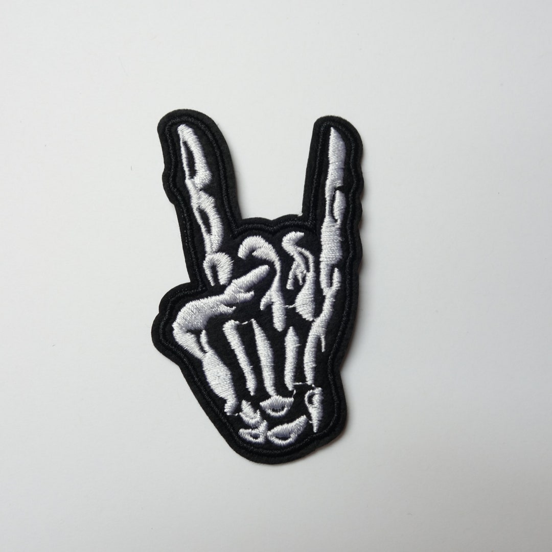 Skeleton Hand, Rock on Symbol, Devil Horns Hand Embroidered Iron-on ...