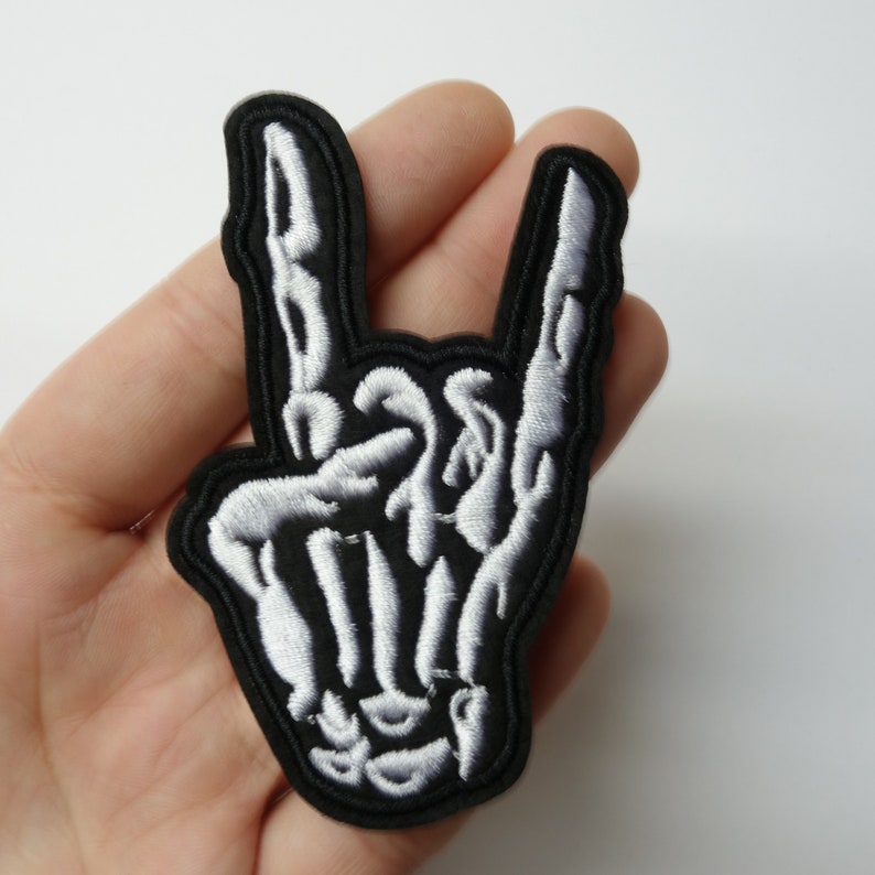 Skeleton Hand, Rock on Symbol, Devil Horns Hand Embroidered Iron-on ...