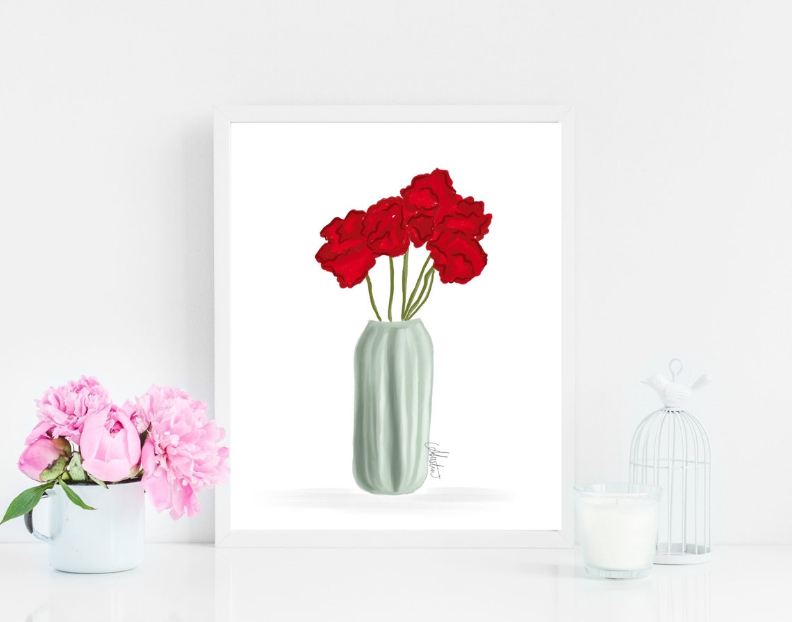Red Flowers Art Spring Flowers Illustration Spring Pltstudio - Etsy