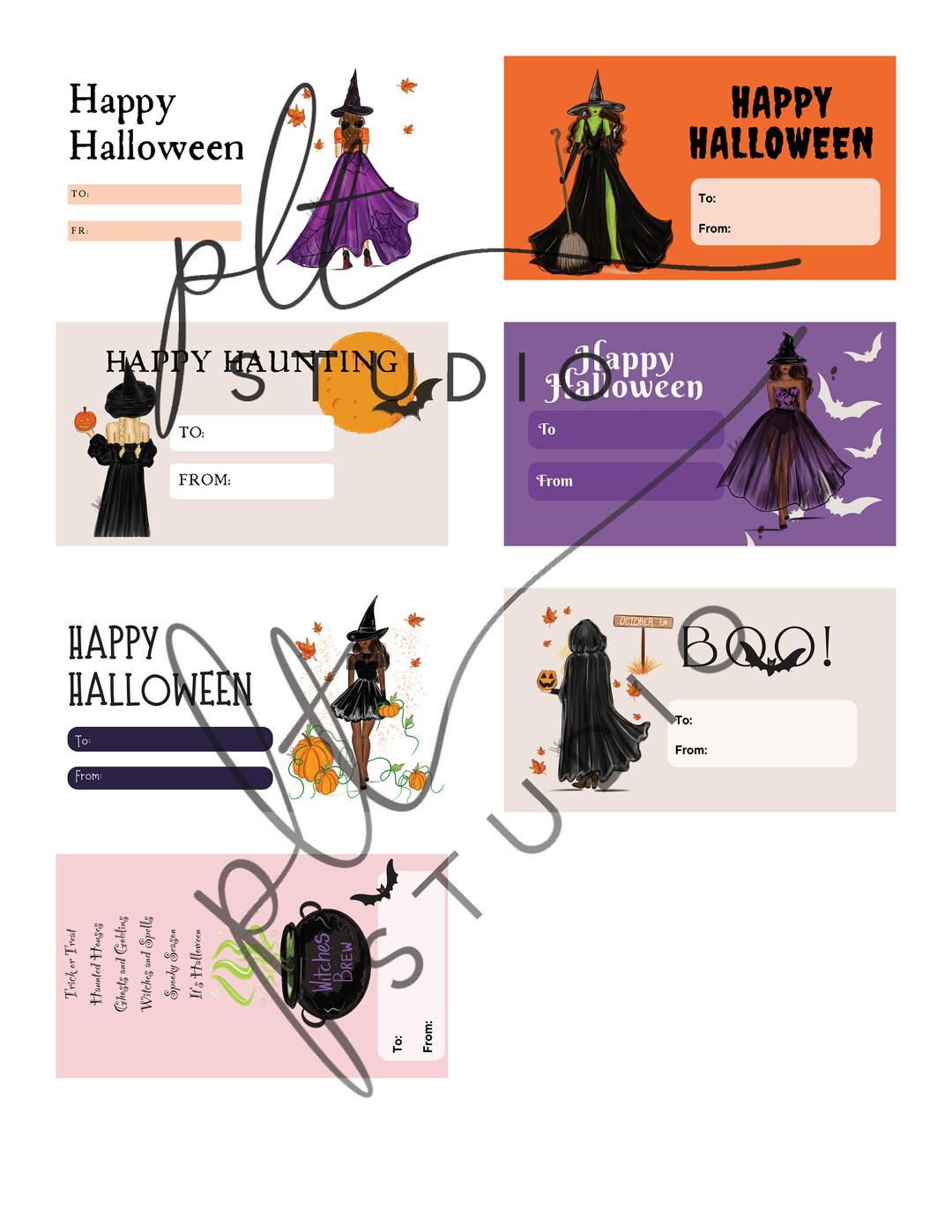 Printable Digital Download GIFT TAGS Set of 7 DESIGN Halloween Tags ...