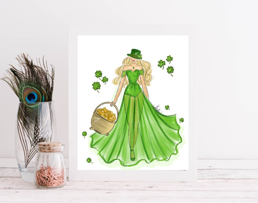 Leprechaun & Shamrocks Art St. Patrick's Day Illustration Wall Art ...
