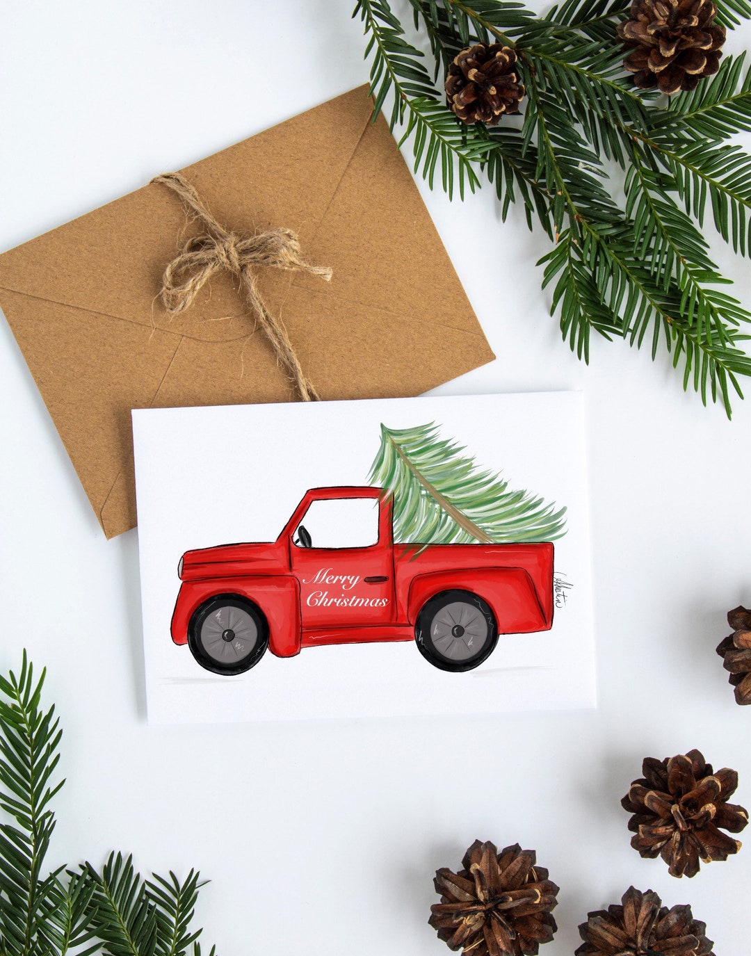 Red Christmas Truck Cards Set, Christmas Cards, Christmas Stationery ...