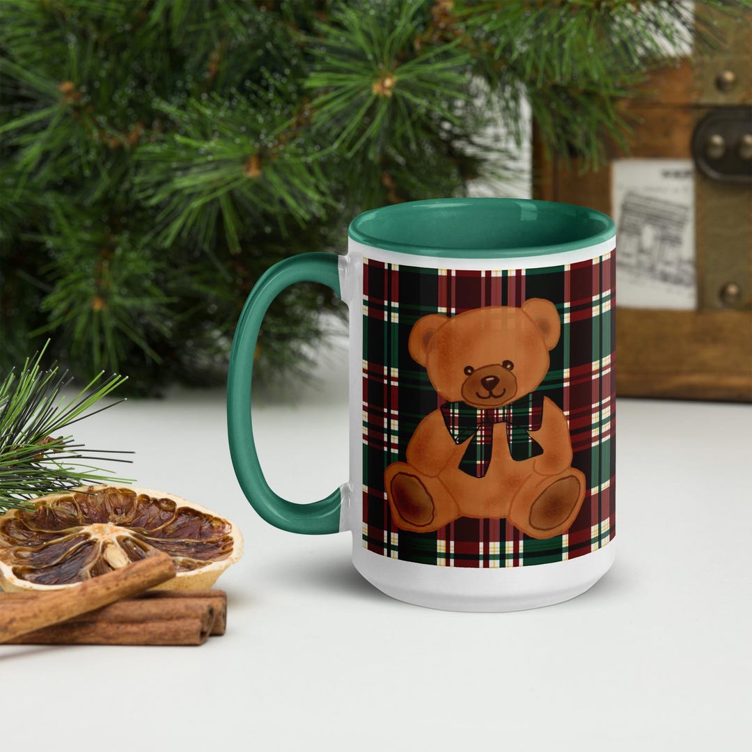 Christmas Teddy Bear Mug With Color Inside 15 Oz Festive Christmas ...