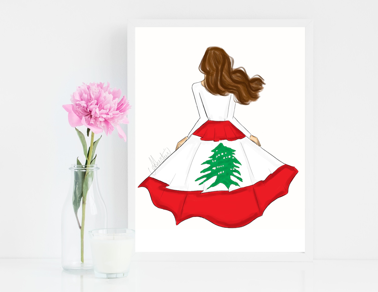 Lebanon Fashion Illustration, Lebanon Flag Art Print, Lebanon Art ...
