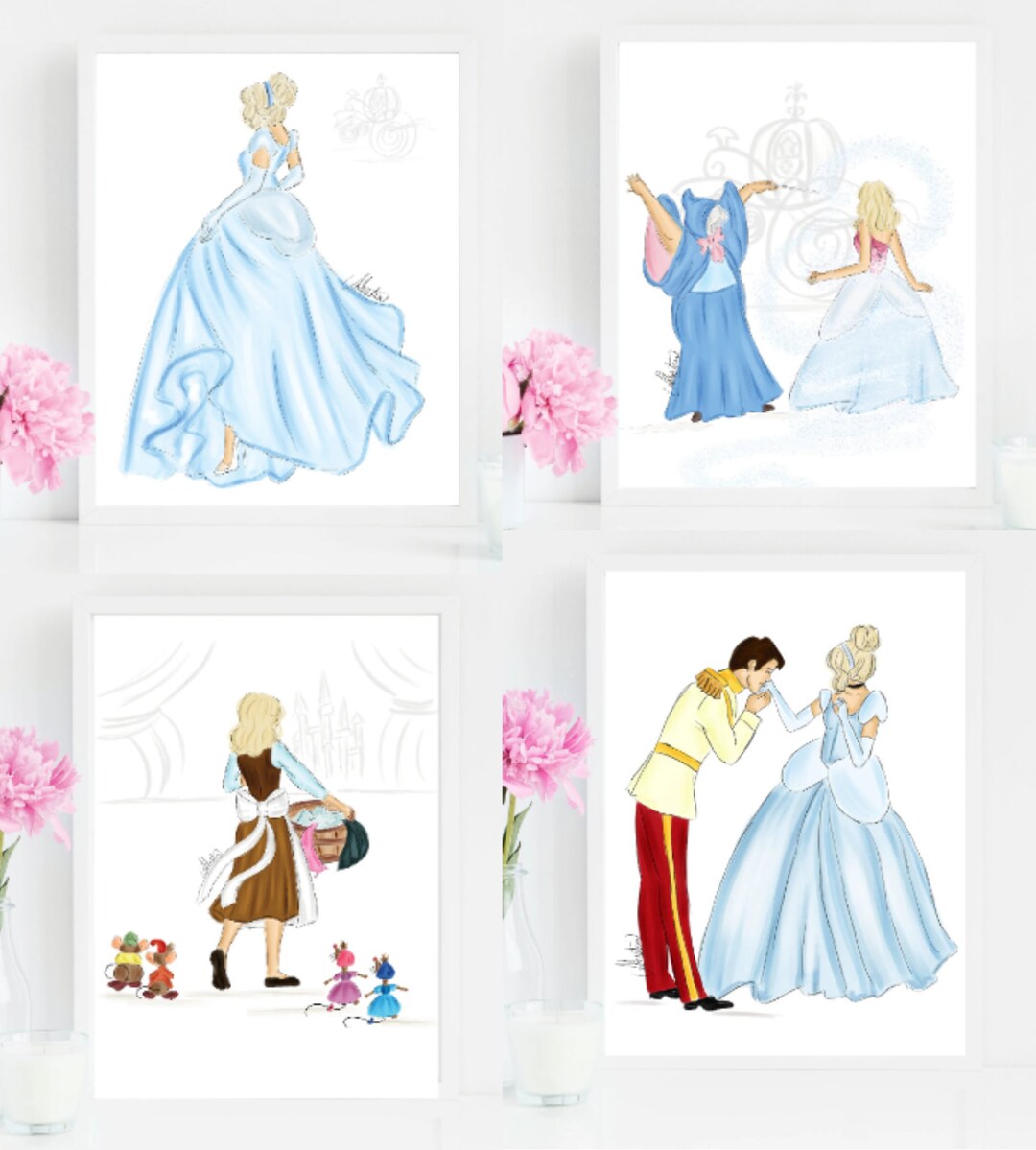 BUNDLE 4 PRINTS Cinderella Art Prints, Disney Princess Art, Cinderella ...