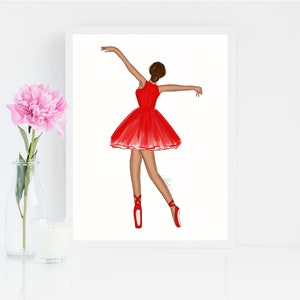 Red Ballerina, Ballerina Wall Art, Ballet Dancer Illustration, Ballet ...