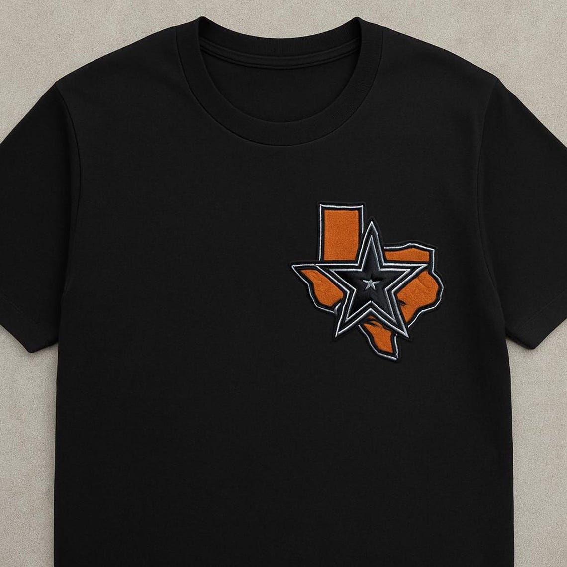 Texas Star Patch| Orange & Black Embroidered Pocket Iron-on Patch ...