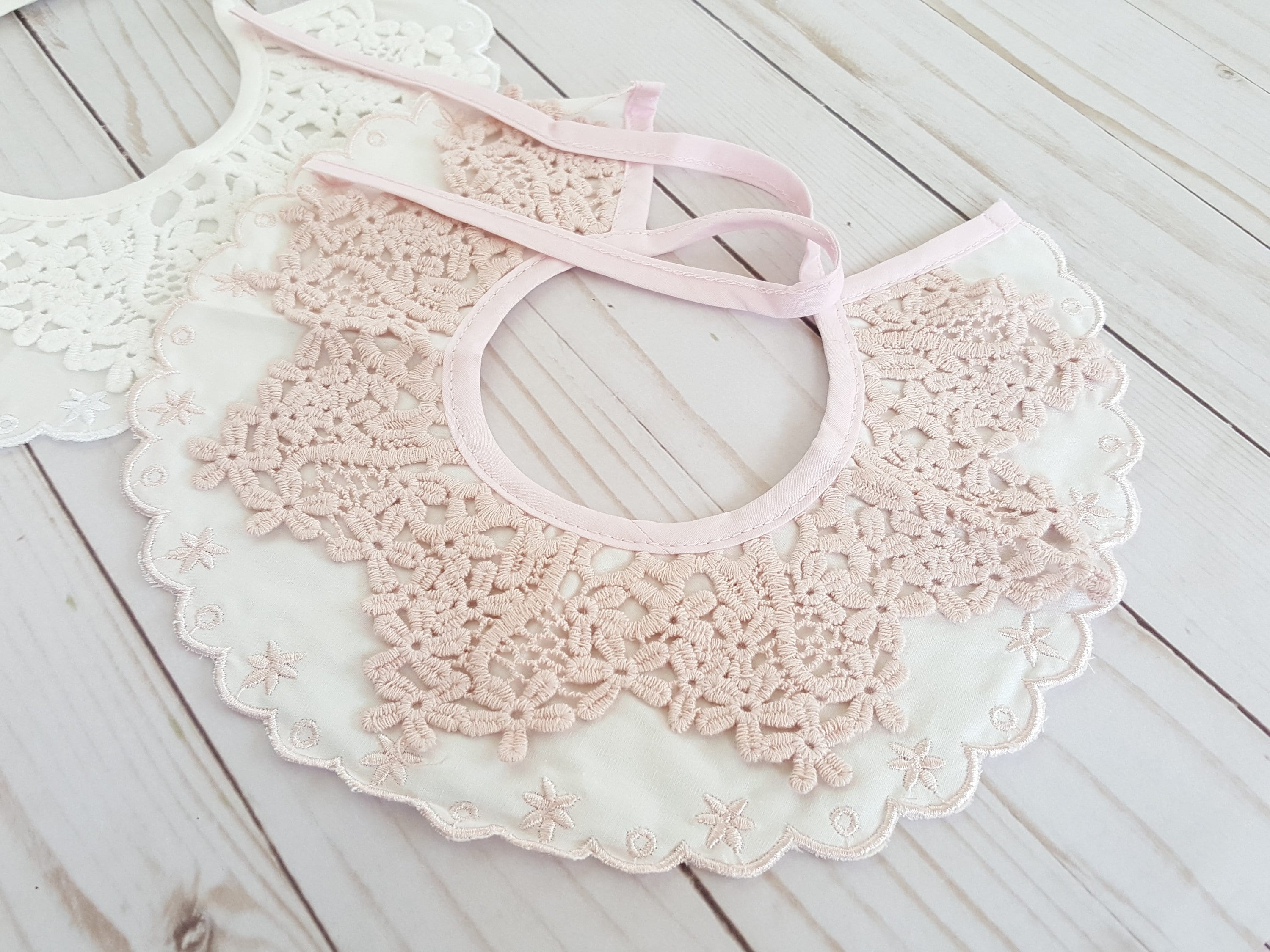 Pretty baptism bib. Baby girl cotton floral lace accessory. | Etsy