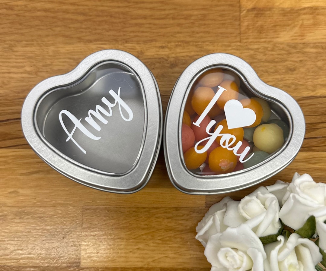 Personalised Love Heart Tin Gift Box Fillable Sweet Container Wedding ...