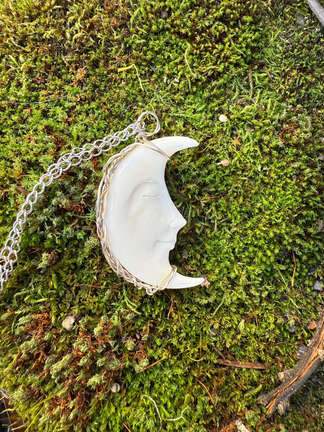 Bone Crescent Moon Face Pendant: Argentium Silver Wire Wrapped - Etsy