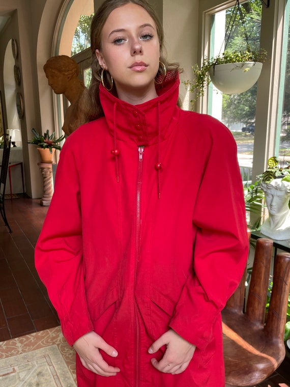 Red Trench Coat, Red Jacket, 80s Jacket, Toggle Coat,… - Gem