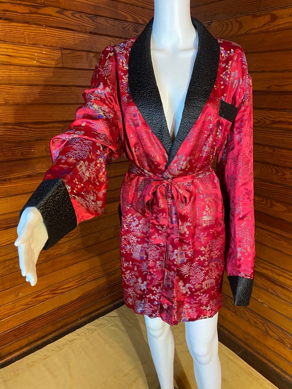 Satin Robe, Vintage Dressing Gown, Smoking Jacket, As… - Gem
