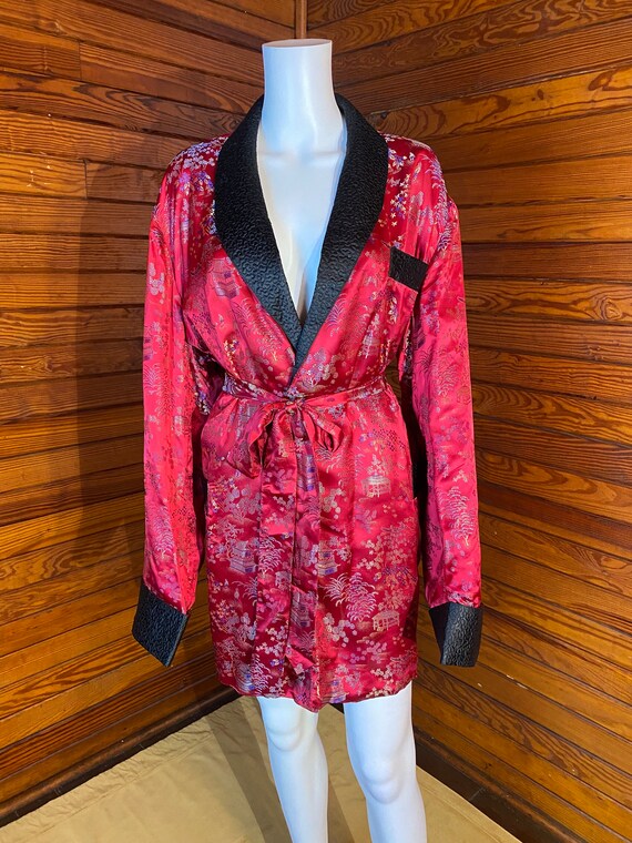 Satin Robe, Vintage Dressing Gown, Smoking Jacket, As… - Gem
