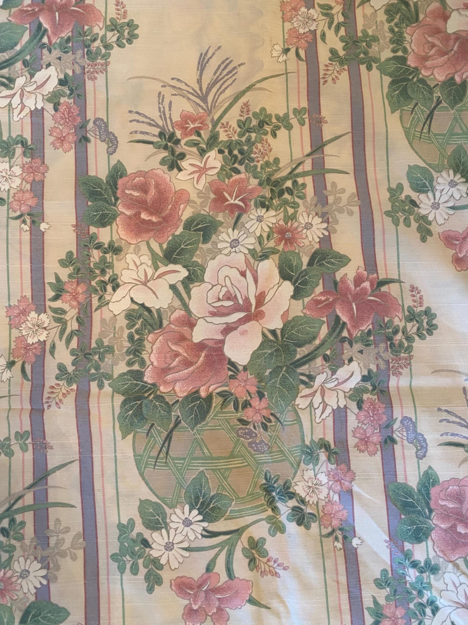 Vintage Fabric, Vintage Upholstery Fabric, Floral Bark Cloth, Vintage ...