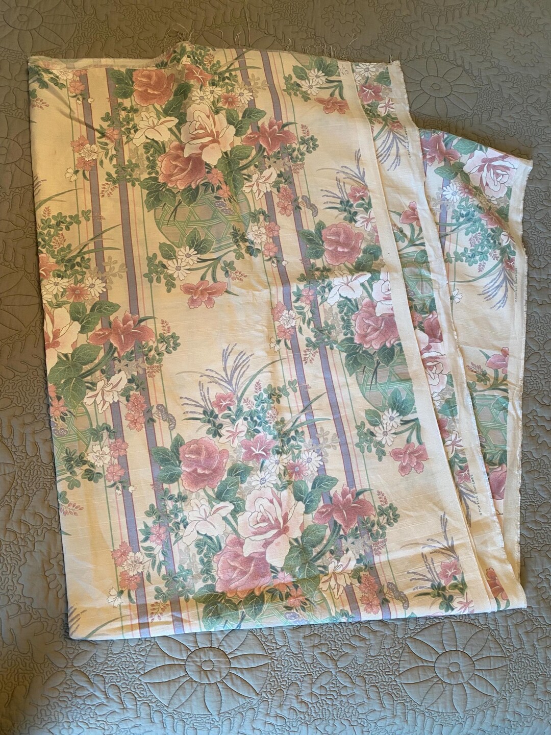 Vintage Fabric, Vintage Upholstery Fabric, Floral Bark Cloth, Vintage ...