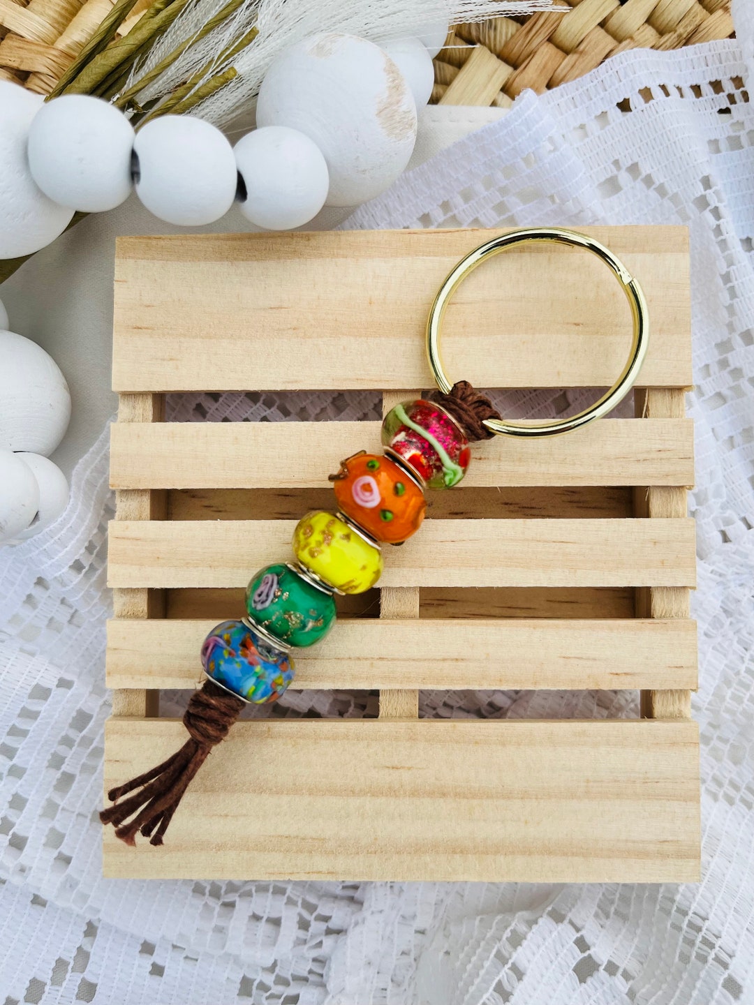 Glass Bead Keychain Rainbow 1 - Etsy