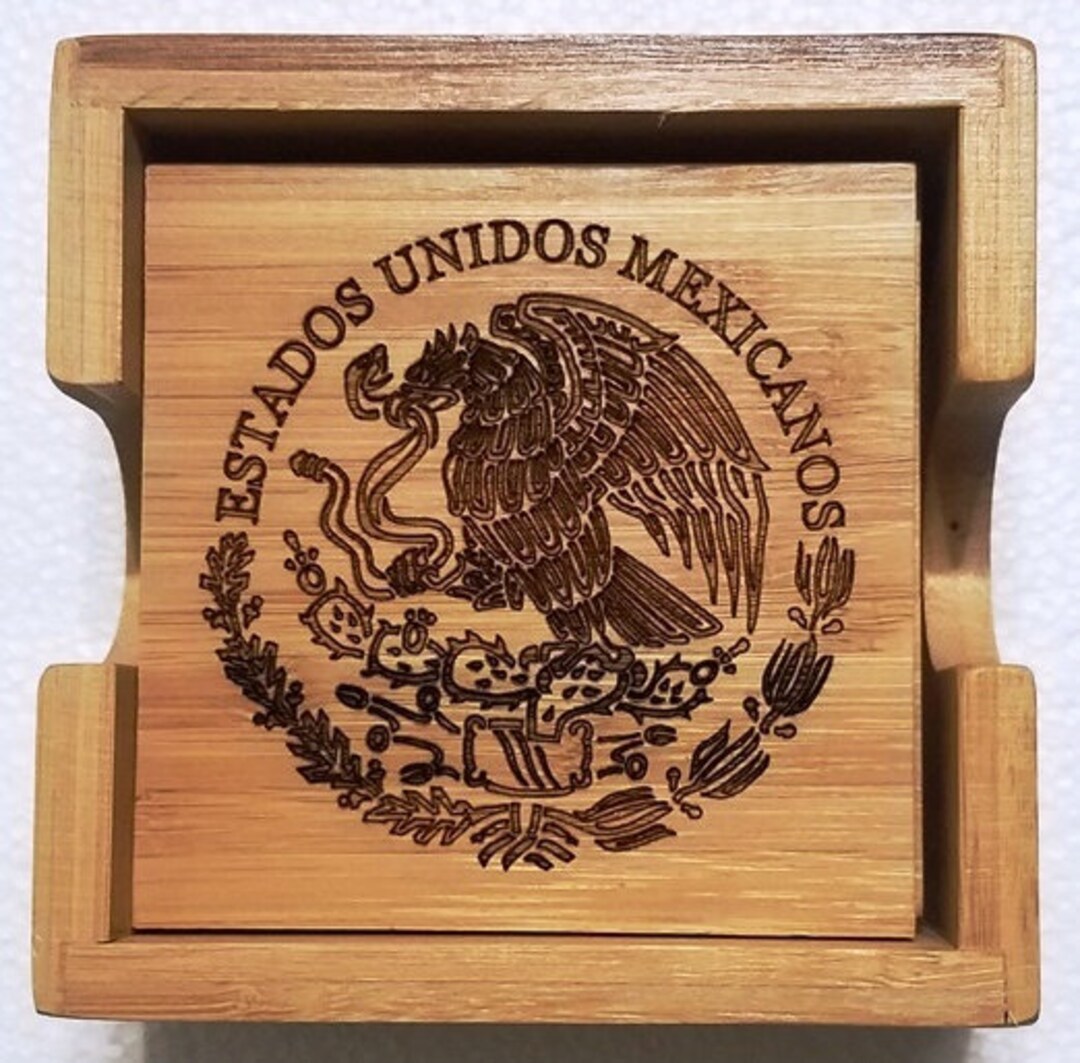 Mexican Crest Bamboo Wood Coaster Set - Etsy UK