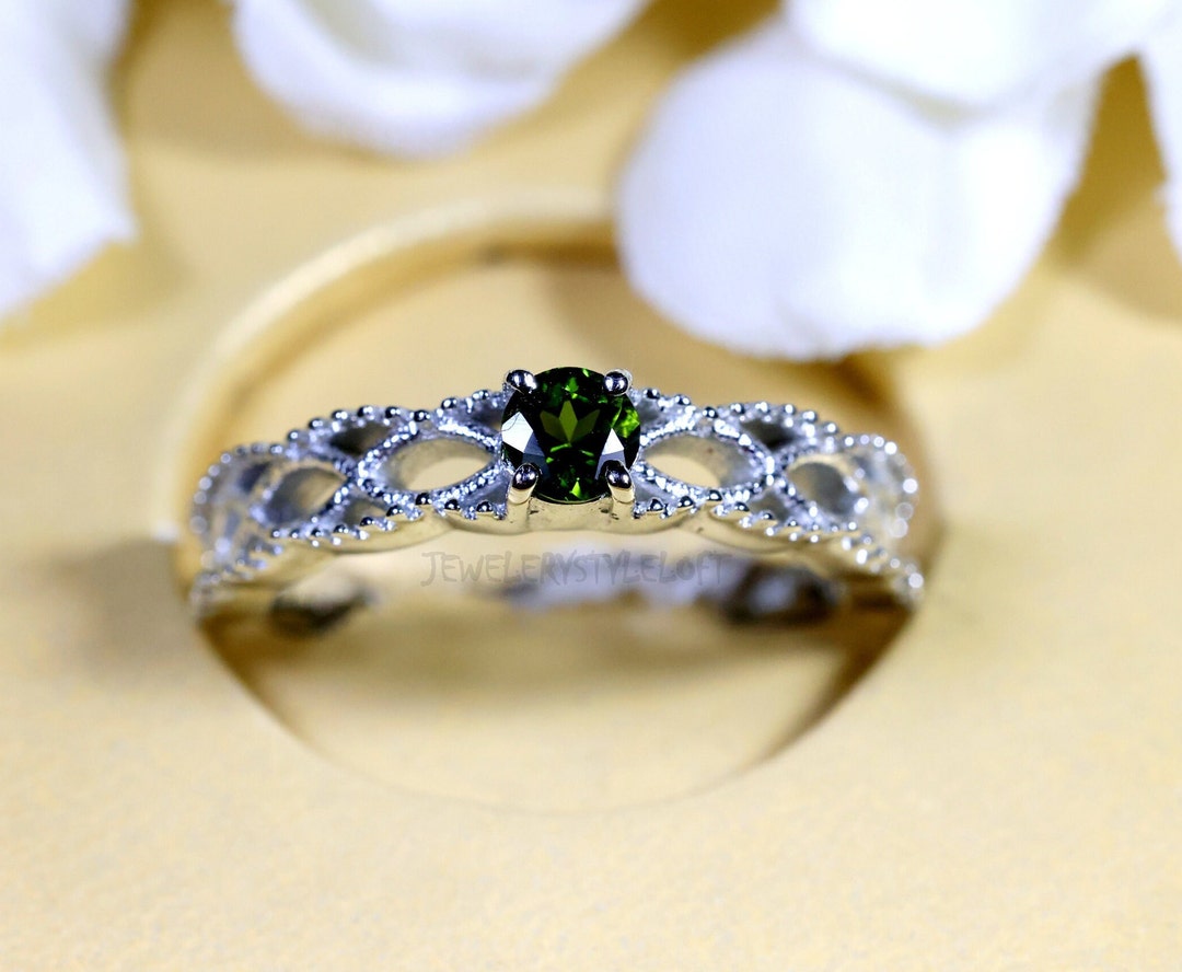 Natural Green Tourmaline Gemstone Ring Round Cut Tourmaline - Etsy