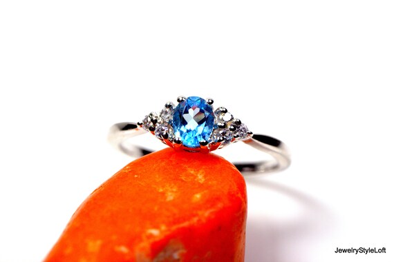 Natural Sky Blue Topaz Ring Anniversary Ring Swiss Blue | Etsy