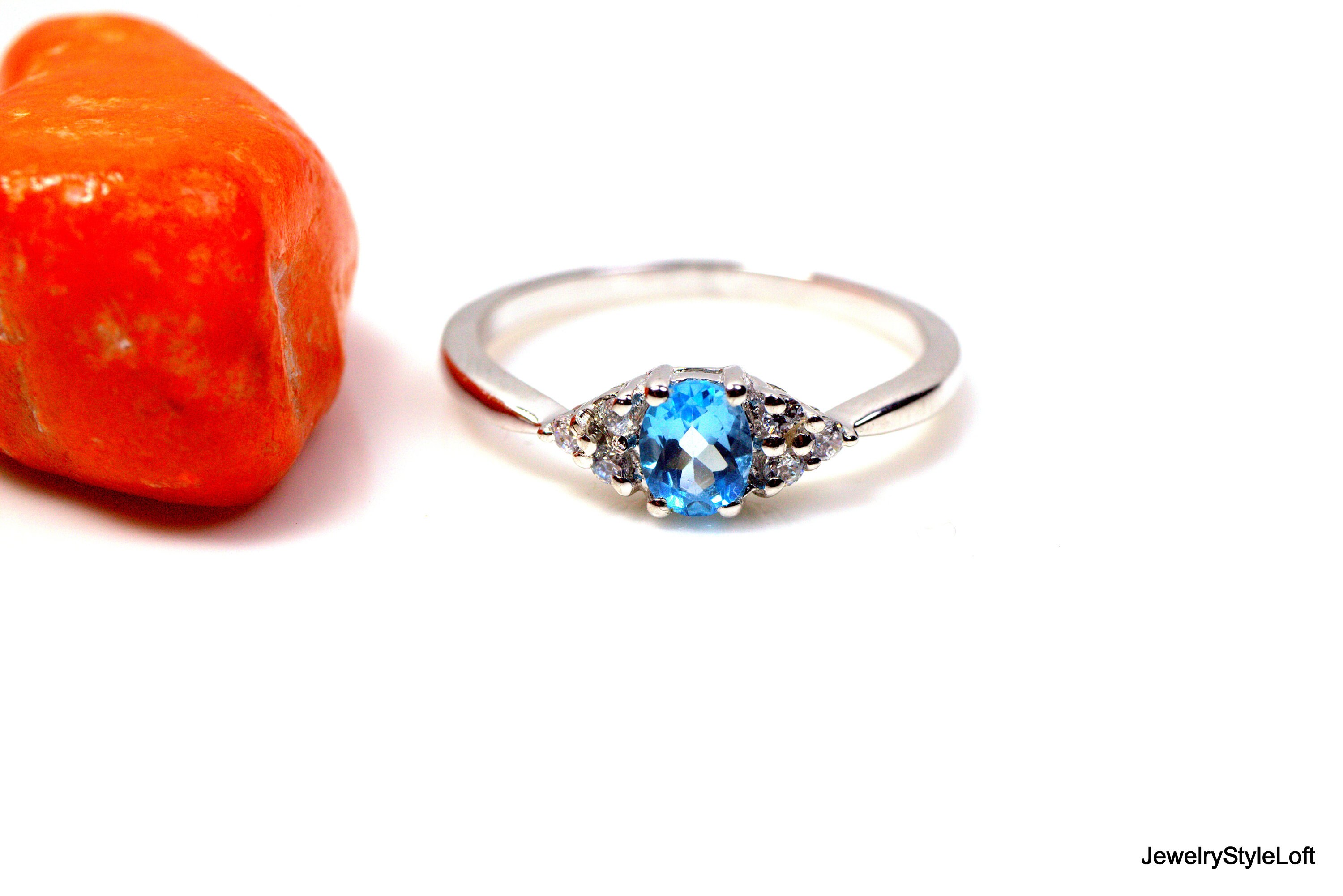 Natural Sky Blue Topaz Ring Anniversary Ring Swiss blue | Etsy