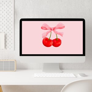 Coquette Cherry Bow Desktop Wallpaper (PNG) - Etsy