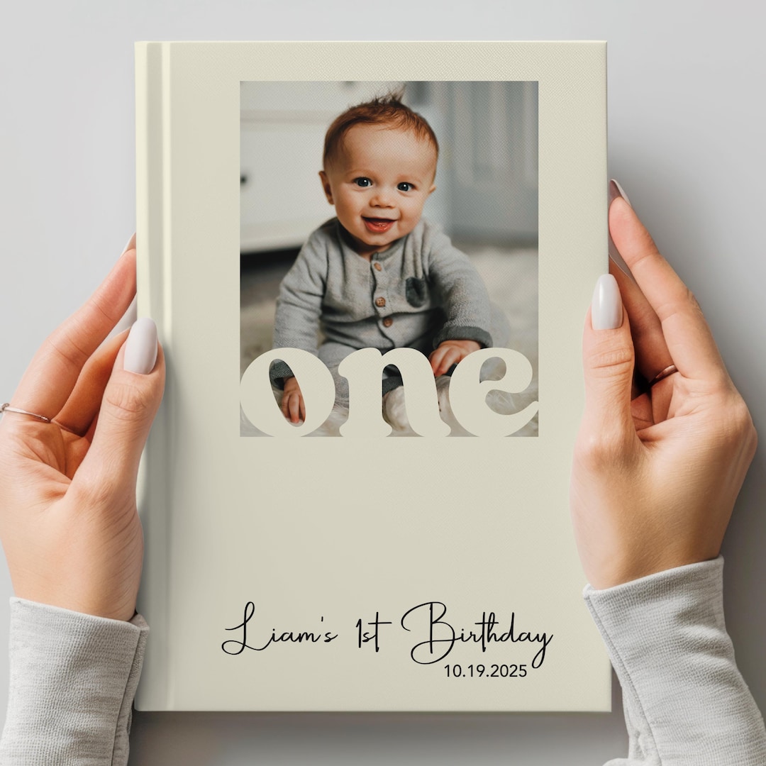 First Birthday Keepsake Guest Book: Baby Memory Book With Custom Photo ...
