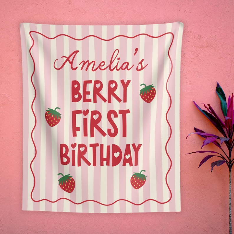 Berry First Birthday Backdrop Banner: Strawberry Theme Party Decor - Etsy