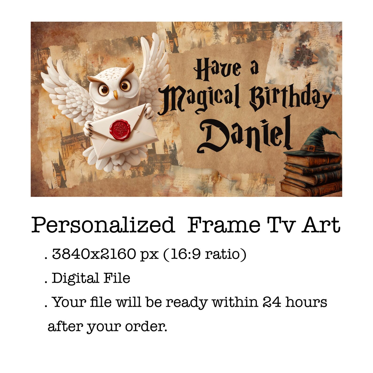 FRAME TV FRAMES Wizard Birthday Frame Tv Art Personalized Magic School ...