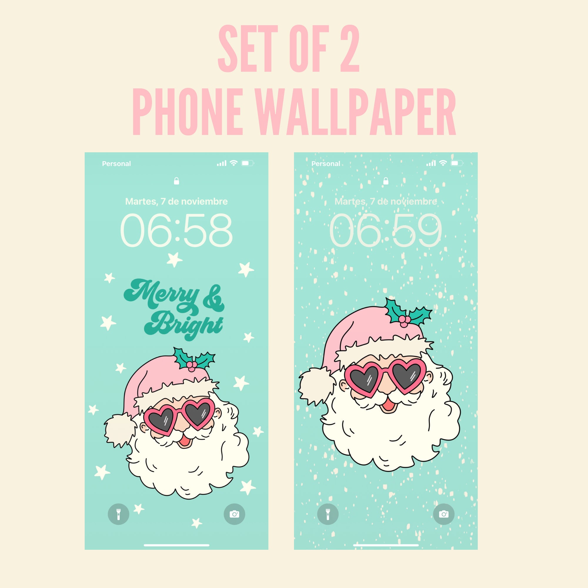 Set of 2 Christmas Phone Wallpaper Pink Aesthetic Background Winter ...