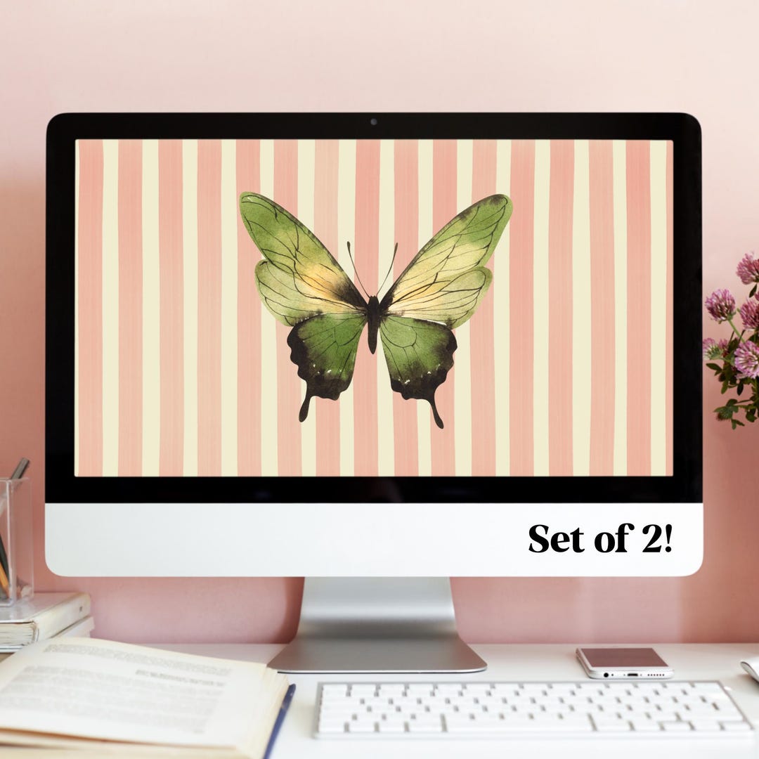 Vintage-inspired Butterfly & Bee Desktop Wallpaper Set | Cottagecore ...