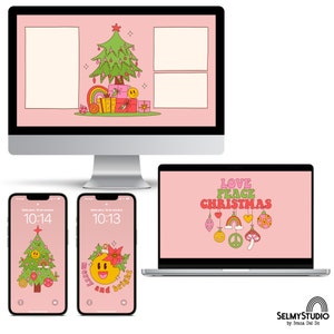 Pink Christmas Computer Desktop Background Wallpaper Organizer Set - Etsy
