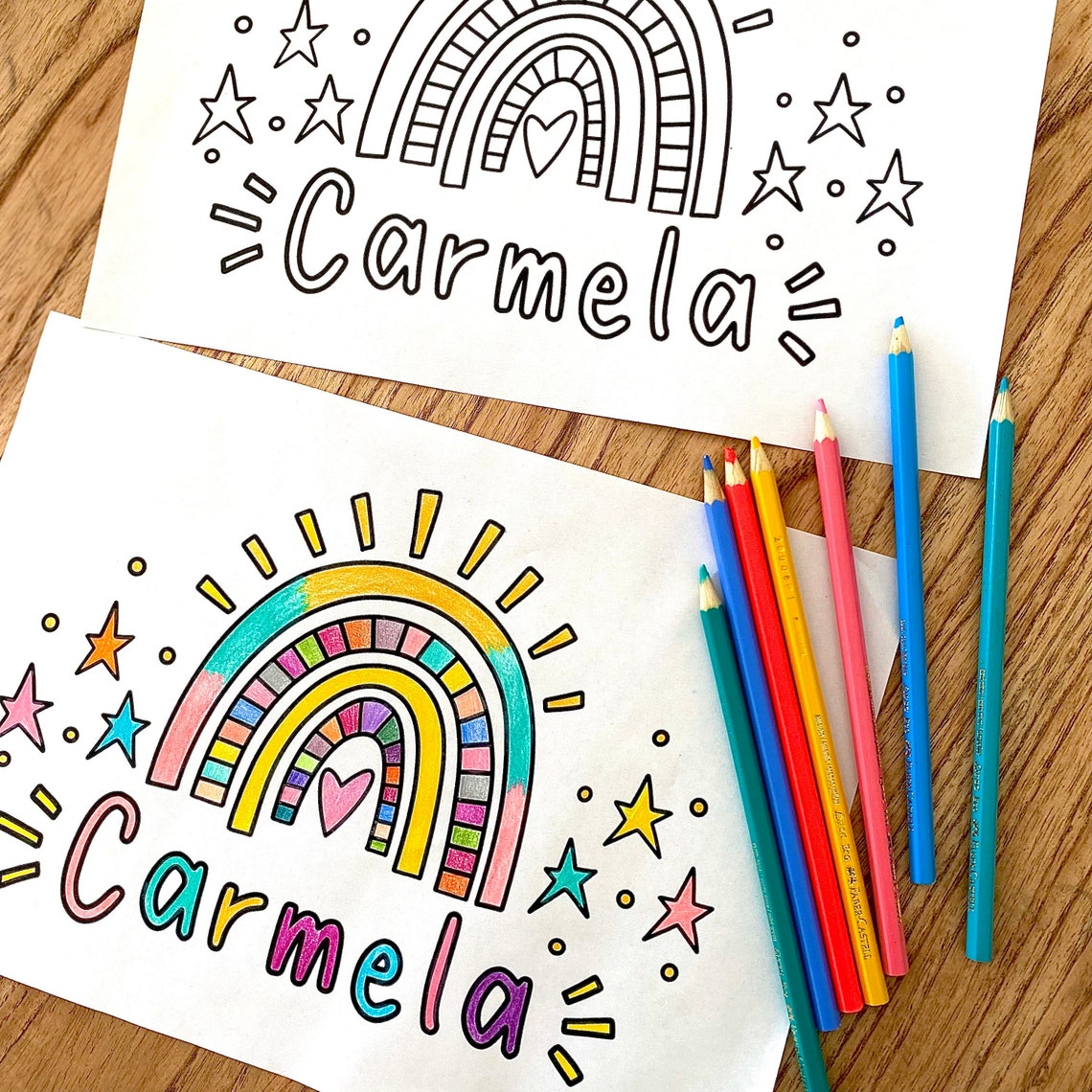 Custom Name RAINBOW Coloring Page for Kids Personalized - Etsy