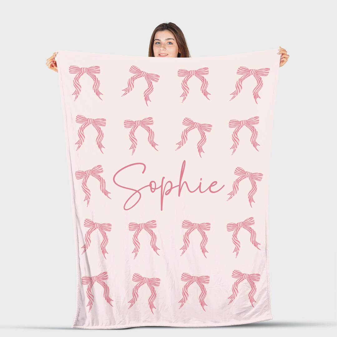 Pink BOW BLANKET COQUETTE Girl Blanket Custom Pink Bow Blanket Coquette ...