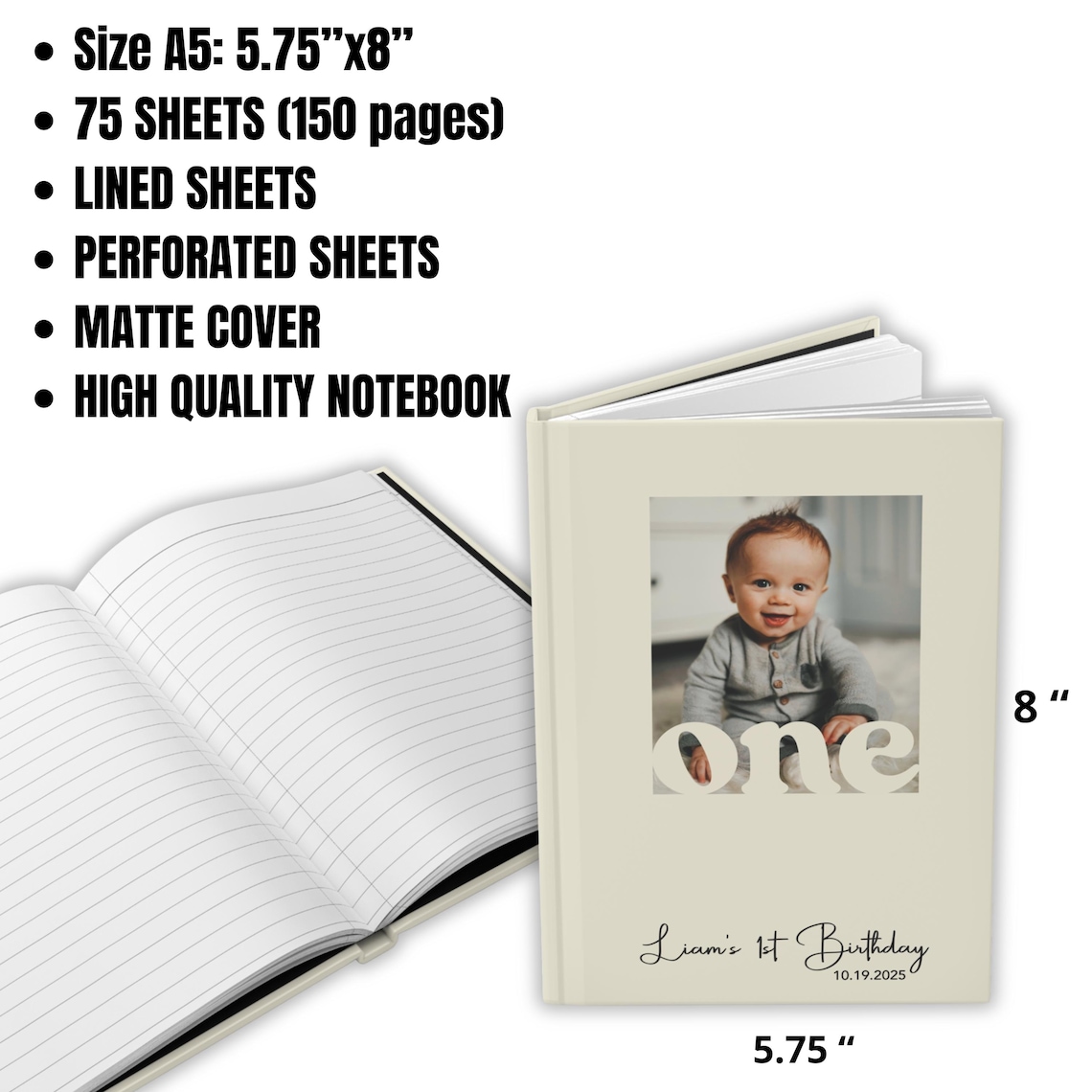 First Birthday Keepsake Guest Book: Baby Memory Book With Custom Photo ...