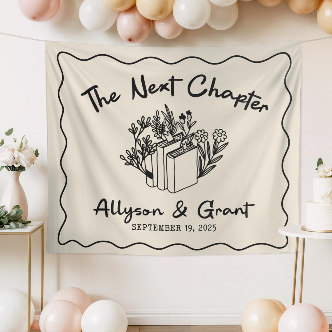 Next Chapter Engagement Party Banner: Custom Storybook Fabric Backdrop ...