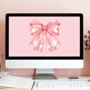 PINK HALLOWEEN COQUETTE Bow Wallpaper Aesthetic Coquette Cute Halloween ...